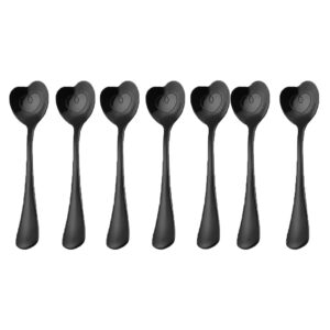 7 pcs stainless steel spoon, heart shaped spoons, coffee spoon，dessert spoon, ice cream spoons, tea spoons，love spoon, cute holiday gift (black)