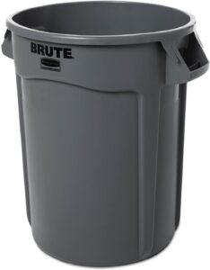 rubbermaid commercial 263200gy round brute container plastic 32 gal gray (one pack)