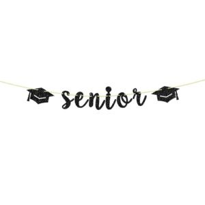 glitter senior banner - graduation party decoration, class of 2024 grad party supplies, congrats grad party decor - black