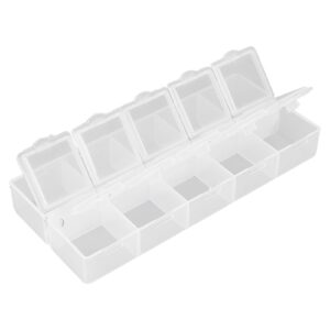 compartment storage container, detachable cover portable safe 10 grids organizer box plastic white for earrings for nails tool for rhinestone