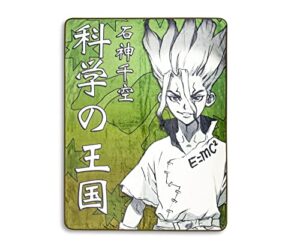 dr. stone senku ishigami plush fleece throw blanket | super soft decorative cover for sofa and bed, cozy home decor room essentials | anime manga gifts and collectibles | 45 x 60 inches