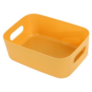 curfair storage box storage container convenient smooth surface handle design solid color versatile plastic storage bin for bedroom organizer basket easy to -yellow-small###