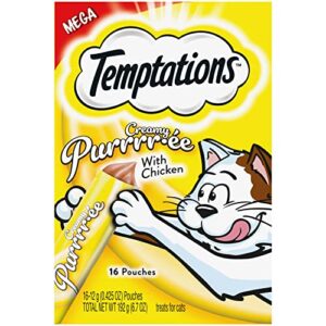 temptations creamy puree with chicken lickable, squeezable cat treats, 0.42 oz pouches, 16 count (pack of 1)