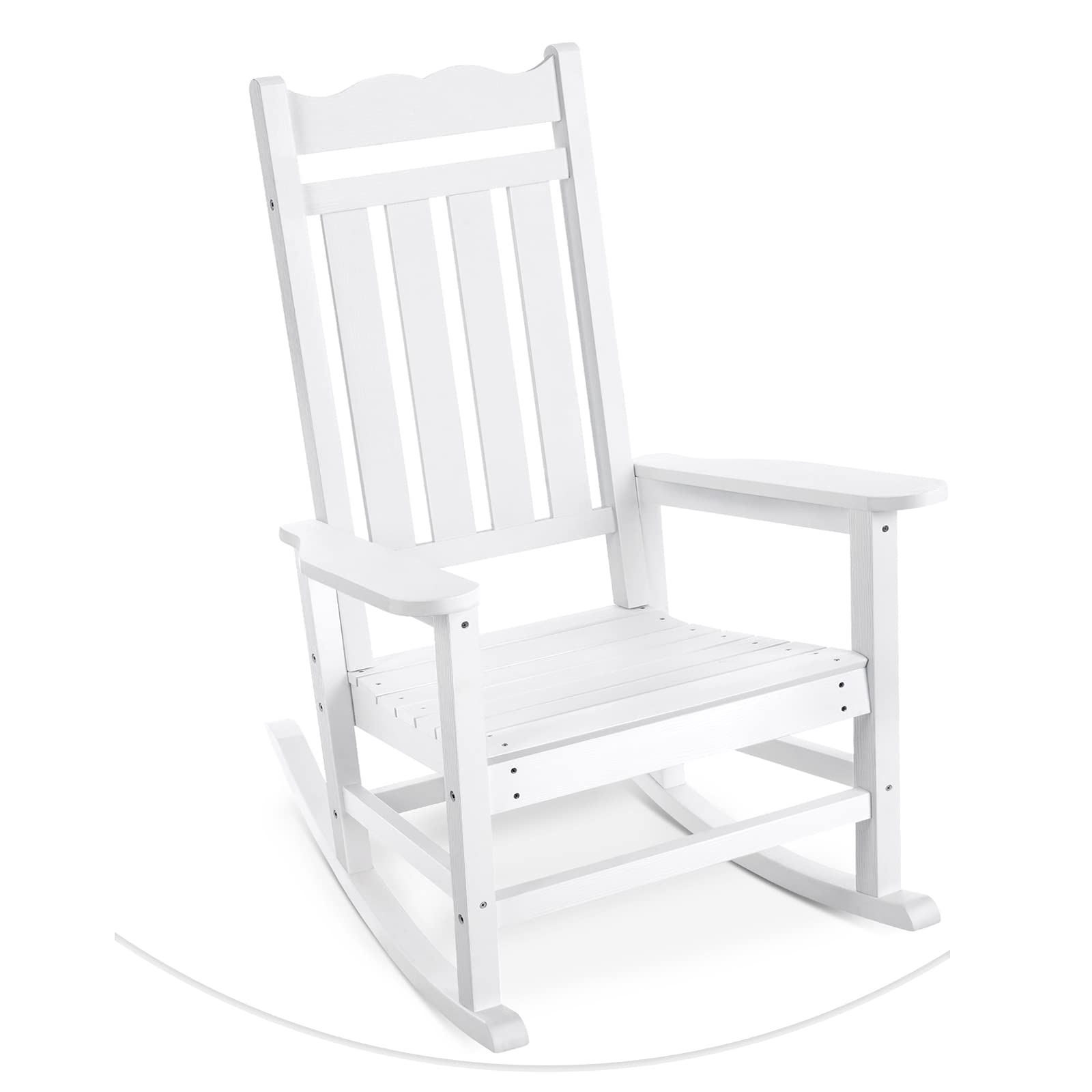 Stoog Oversized Outdoor Rocking Chair with 400 lbs Weight Capacity, Weather Resistant, HIPS Plastic Porch Rocker, for Backyard, Lawn, Fire Pit, Garden and Indoor (White)