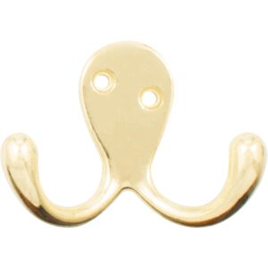 double robe hook, 2-1/8" high, 1" projection, polished brass by stone harbor hardware