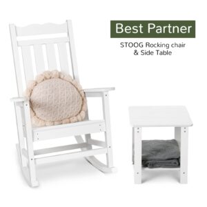 Stoog Oversized Outdoor Rocking Chair with 400 lbs Weight Capacity, Weather Resistant, HIPS Plastic Porch Rocker, for Backyard, Lawn, Fire Pit, Garden and Indoor (White)