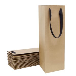 brown wine bottle gift bags bulk,10 pack kraft paper gift bags with handles 4x4x14 inch for champagne alcohol