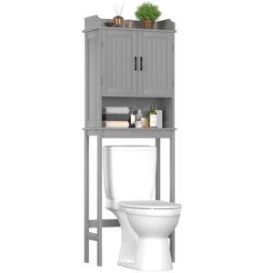 VEIKOUS Over The Toilet Storage Bathroom Organizer and Small Freestanding Cabinet W/Adjustable Shelf & Storage Rack, Bathroom Space Saver, Grey