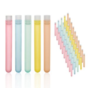 okulab test tubes, plastic test tubes with caps, 50pcs 5 colors tampon alcohol tubes, with flange stopper for lab, classroom, craft, ttp16b50