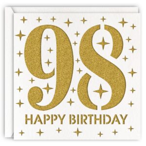 magjuche gold 98th birthday card, laser cut glitter woman man age 98 gift for mother, grandmother, father