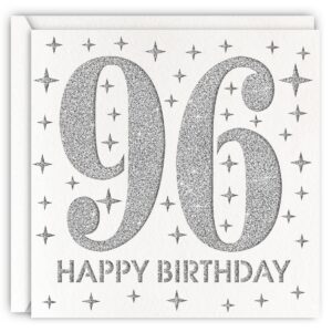 magjuche silver 96th birthday card, laser cut glitter woman man age 96 gift for grandfather, father