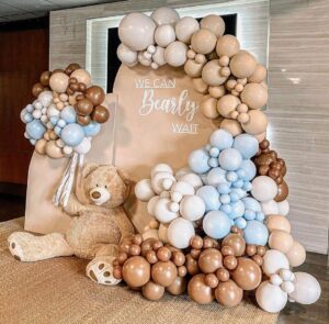 blue brown nude balloon garland double stuffed dusty blue coffee pastel balloon kit for teddy bear baby shower boy birthday gender reveal boho theme party decorations