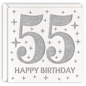 magjuche silver 55th birthday card, laser cut glitter woman man age 55 gift for husband, wife, father