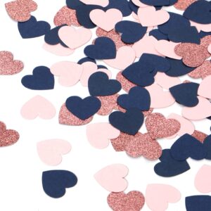 navy-blue pink rose-gold heart confetti - 300pcs valentines day decor glitter paper dots gender reveal graduations wedding bachelorette engagement birthday party table decorations lasting surprise