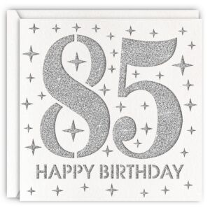 magjuche silver 85th birthday card, laser cut glitter woman man age 85 gift for grandfather, father