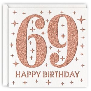 magjuche rose gold 69th birthday card, laser cut glitter woman age 69 birthday gift for mother, wife, sister