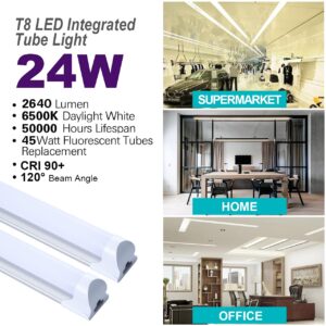 WAHADI 12-Pack 4FT T8 Led Integrated Tube Light Fixture 24W Bright White 6000K 4 Foot Shop Single Strip Connectable Bulb Milky Cover for Household, Garage and Under Cabinet