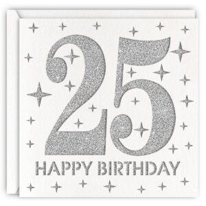 magjuche silver 25th birthday card, laser cut glitter woman man age 25 gift for daughter, sister