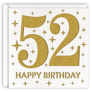 magjuche gold 52nd birthday card, laser cut glitter woman man age 52 gift for mother, father, sister