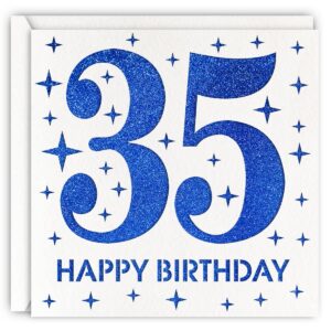 magjuche blue 35th birthday card, laser cut glitter woman man age 35 gift for husband, brother