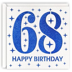 magjuche blue 68th birthday card, laser cut glitter woman man age 68 gift for husband, brother, father