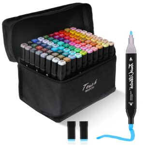 tensine 80 colors alcohol markers, double tip art marker set for artist(broad chisel and fine tip), perfect for kids adult coloring books sketching and card making