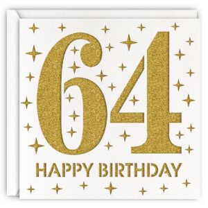 magjuche gold 64th birthday card, laser cut glitter woman man age 64 gift for mother, father, sister