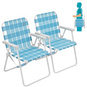 #wejoy 2 pack folding webbed lawn beach chair,heavy duty portable chairs for outside with hard arm,carry strap for outdoor camping garden concert festival sand picnic bbq