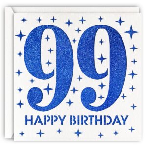 magjuche blue 99th birthday card, laser cut glitter woman man age 99 gift for grandfather, father