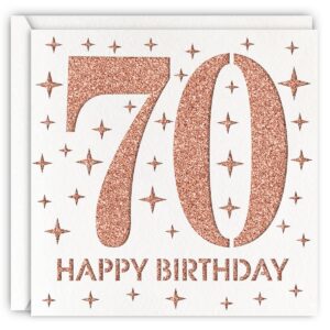 magjuche rose gold 70th birthday card, laser cut glitter woman age 70 birthday gift for mother, wife, sister