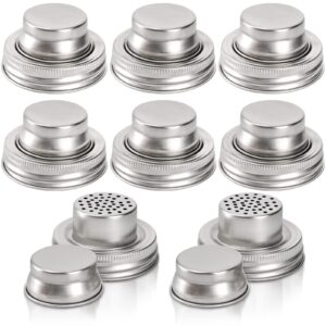 lyellfe 8 pack mason jar shaker lids, stainless steel shaker lids for mason jars, mason jar spice lid with silicone seal for regular mouth jar (jar not included)