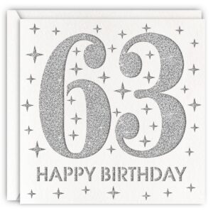 magjuche silver 63rd birthday card, laser cut glitter woman man age 63 gift for husband, wife, father