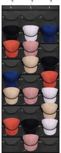 tiblue hat rack for baseball caps, 27 pockets organizer, hanging over the door storage closet wall with large clear & 3 hooks holder hanger for sport