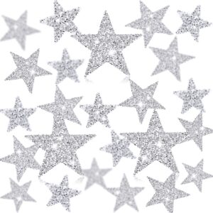 syhood 24 pieces star patches iron on patches star appliques rhinestone adhesive sequin star patches glitter star patches appliques for clothing jeans repair decoration(1.57/2.36/3.15 inch,silver)