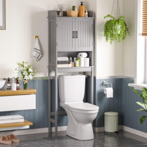 veikous over the toilet storage bathroom organizer and small freestanding cabinet w/adjustable shelf & storage rack, bathroom space saver, grey