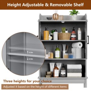 VEIKOUS Over The Toilet Storage Bathroom Organizer and Small Freestanding Cabinet W/Adjustable Shelf & Storage Rack, Bathroom Space Saver, Grey