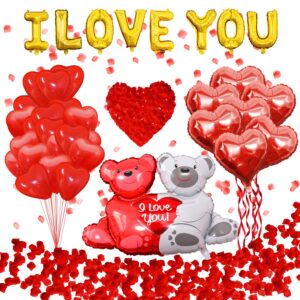 tayuvira i love you balloons and red heart balloons set ，heart balloons kit with 1000 pcs dark-red silk rose .i love you decoration for anniversary confession proposal wedding valentine day