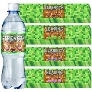 48 pieces pixel waterproof bottle labels miner bottle labels party decorations potions bottle pixel themed birthday party supplies for kids boys girls video game pixel style birthday party favors