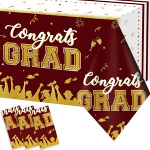 chiazllta set of 3 graduation tablecloths class of 2024 congrats grad maroon graduation party tablecover decorations party supplies large size plastic 54"x108"(maroon & gold)