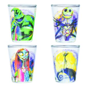 silver buffalo disney nightmare before christmas splatter characters 4pc mini glass set, 1.5 ounces