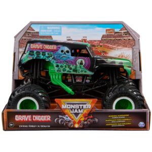 monster jam, official grave digger monster truck, collector die-cast vehicle, 1:24 scale, kids toys for boys ages 3 and up