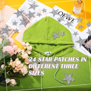 Syhood 24 Pieces Star Patches Iron on Patches Star Appliques Rhinestone Adhesive Sequin Star Patches Glitter Star Patches Appliques for Clothing Jeans Repair Decoration(1.57/2.36/3.15 Inch,Silver)