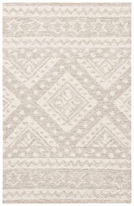 safavieh micro-loop collection accent rug - 2'3" x 5', beige & ivory, handmade moroccan boho tribal wool, ideal for high traffic areas in entryway, living room, bedroom (mlp501b)