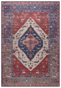 gln rugs vintage collection - machine washable area rug, vintage washable rug, non slip area rug, low pile living room rug, bedroom rug, bathroom rug - easy clean (2'x3' red rug)