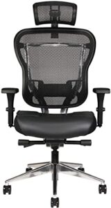 oak hollow furniture aloria series office chair ergonomic executive computer chair genuine leather seat cushion, mesh back adjustable lumbar support swivel tilt high-back (black, tall, headrest)