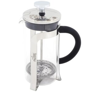 any morning french press coffee and tea maker, borosilicate glass coffee press, stainless steel filter, durable and heat resistant, silver (600 ml, 20 oz, 2 cup)