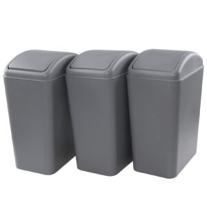 sosody 3 pack 4.5 gallon plastic garbage can with swing lid, swing-top trash bin, gray