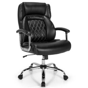 giantex 500lbs big and tall office chair, wide seat large leather executive chair w/heavy duty metal base, height adjustable swivel computer task desk chair, padded armrest, rocking backrest (black)