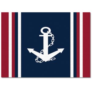 Savannan Rectangle Indoor Area Rugs, Nautical Anchor Red White Stripes Navy Blue Non-Slip Accent Rug for Living Room Bedroom Office Kids Room Nursery, 2'x3'