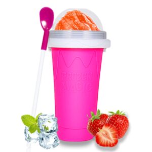 color land slushy cup, tik tok slushie maker cup frozen magic squeeze cup, ice cream maker cup, cool stuff trending tiktok items homemade diy cool gadgets with lid & straw (pink)